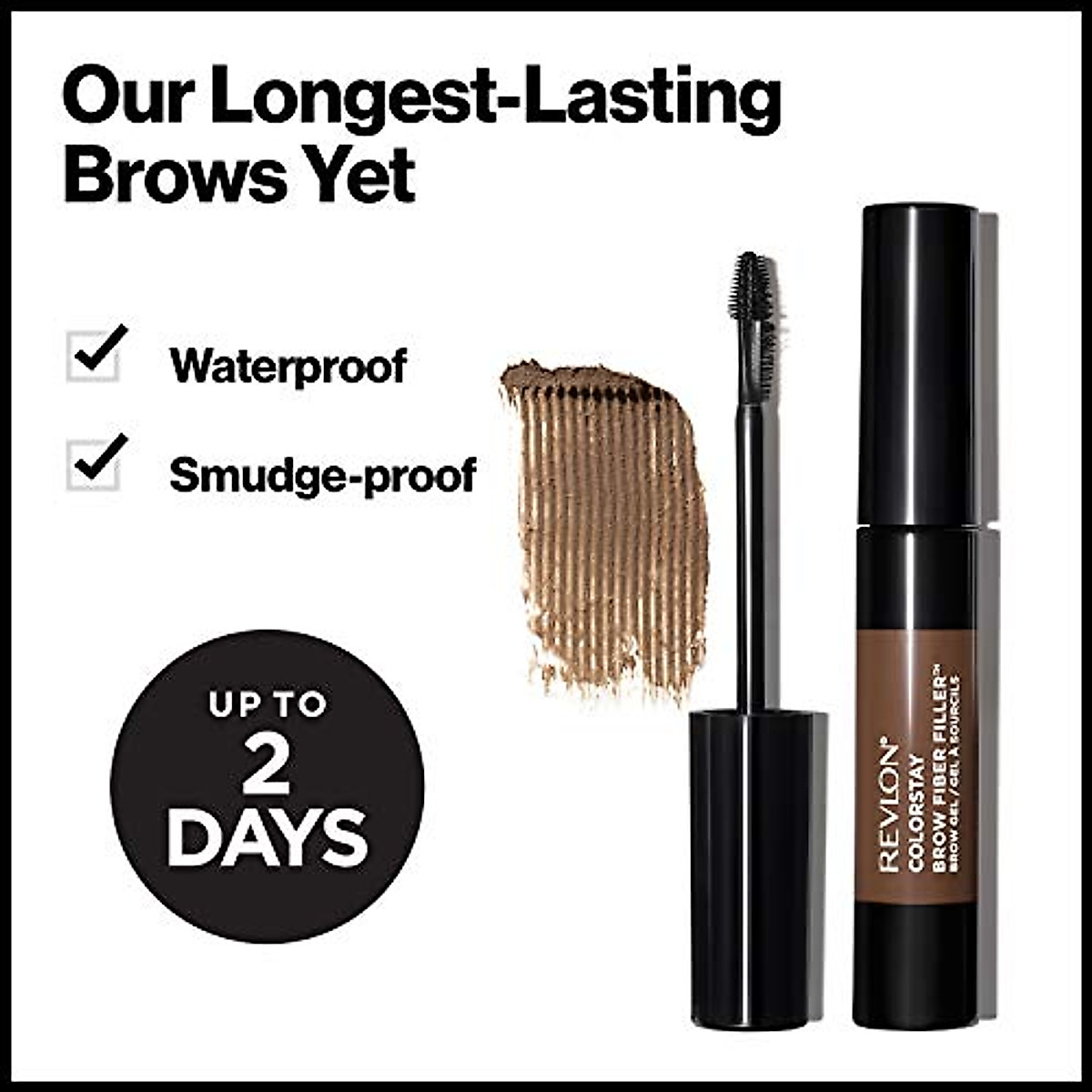 REVLON ColorStay Brow Fiber Filler, Longwearing & Volumizing Waterproof Eyebrow Gel, 305 Dark Brown, 0.23 fl. oz.
