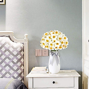 Mossyard 2 Bunches 12 Heads Artificial Daffodils, 15.8 Inches Long Stem Blossom Silk Sun Flowers for Home Wedding Office Party Garden Decor, Floral Arrangements, Table Centerpieces, Yellow