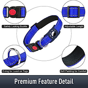 Erbine Airtag Dog Collar for Small Dogs, Reflective Dog Collars with AirTag Holder, Soft Padded & Safety Locking Buckle, Nylon Pet Collar Adjustable for All Breeds, NavyBlue