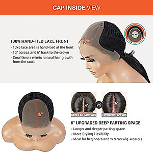 GLAM21USA HD Lace Front Straight Curly Wig 13X6 Glueless Invisible Transparent Frontal Wig Long Human Hair Blend PrePlucked Hairline Swiss-Lace Synthetic Wigs - Tastee (28 Inch, 1B-OFFBLACK)