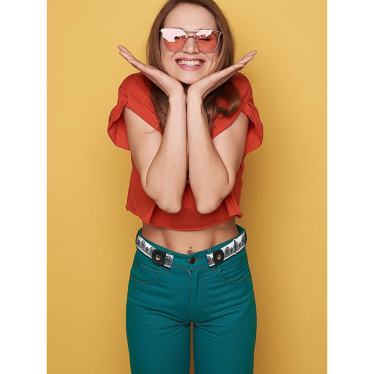 Syhood 4 Pieces Elastic Belt for Women No Buckle Buckless Belt Stretch Belt Invisible Elastic Belt Unisex for Jeans Pants(Color 3)