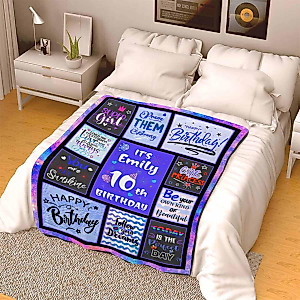 Newcos Customized Congrats Blankets for Girls for 10th Birthday, Gifts for Mom Daughter, Custom Birthday Blankets for Napping Camping for Home Bed Sofa Decoration (Blue Purple) 30"x40"