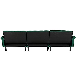 115¡±W Button Tufted Velvet Convertible Sectional Sofa Bed Sleeper with Reversible Chaise & 2 Pillows Indoor Modular Sofa (Green)