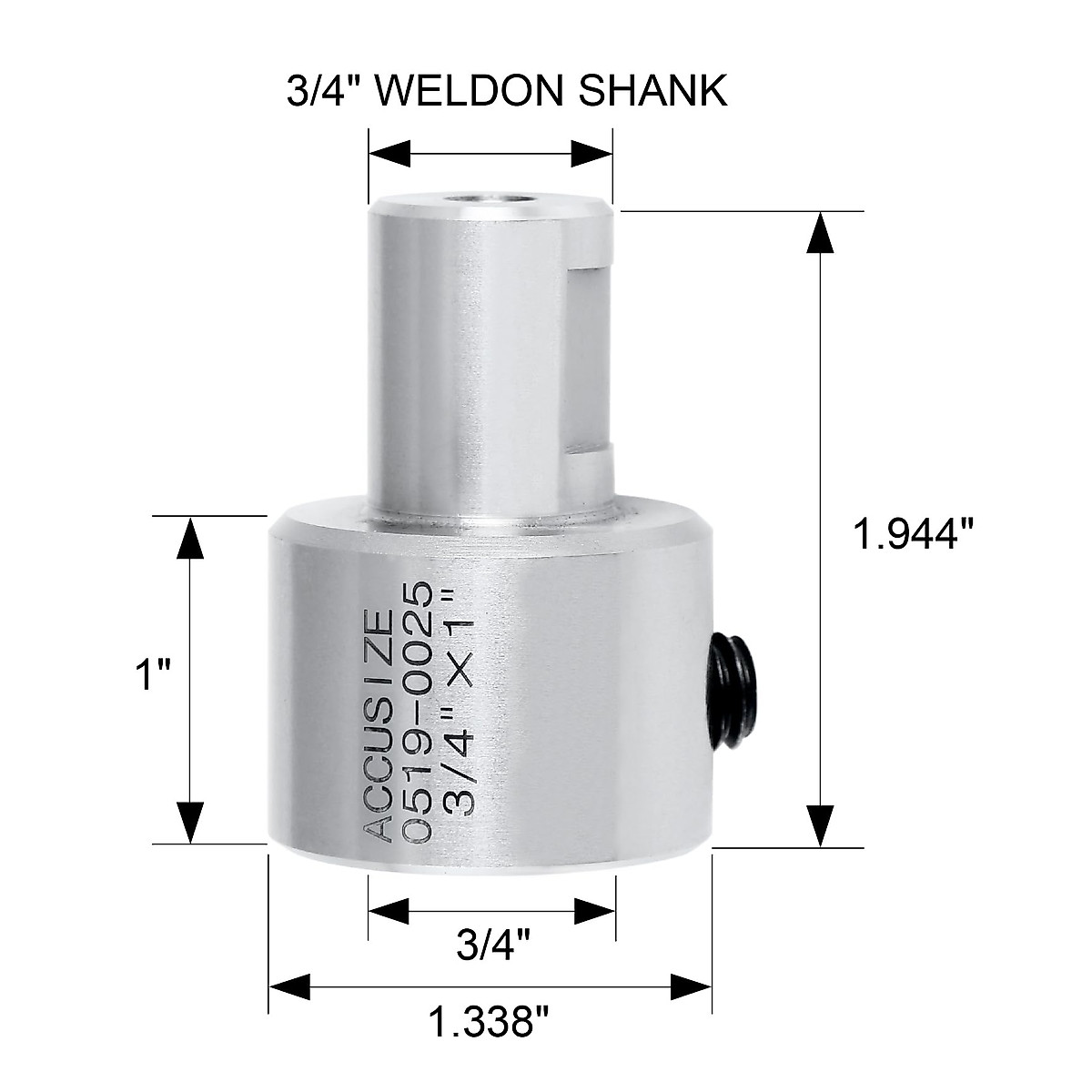 Accusize Industrial Tools 3/4 in. Annular Cutter Extension for a 3/4'' / 19.05 mm Weldon Shank Annular Cutter, 1" Long, Weldon Adapter, 0519-0025