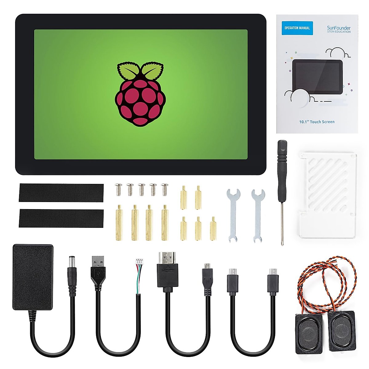 SunFounder Latest 10 Inch DIY Touch Screen for Raspberry Pi 5, IPS HD 1280x800 LCD, HDMI, DC 12V/5A, Output 5V/5A, 10-Point Touch, No Driver, Dual Speakers, 16:10, Compatible with RPi 5/4/3/Zero 2W