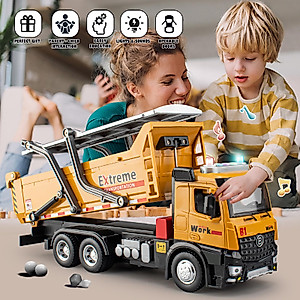 TAKGUD Dump Truck for Boys Age 4-7, 12" Big Plastic Toy Dump Truck with Sounds and Lights, Construction Vehicle Toy with Movable Parts for Kids