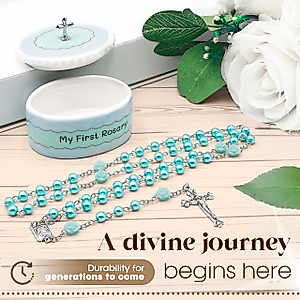 Cascade Goods - Blue My First Rosary and Keepsake Box, Catholic Baptism Gifts for Boys, Blessed First Communion Gifts for Boys or Girl Christening from Godparents