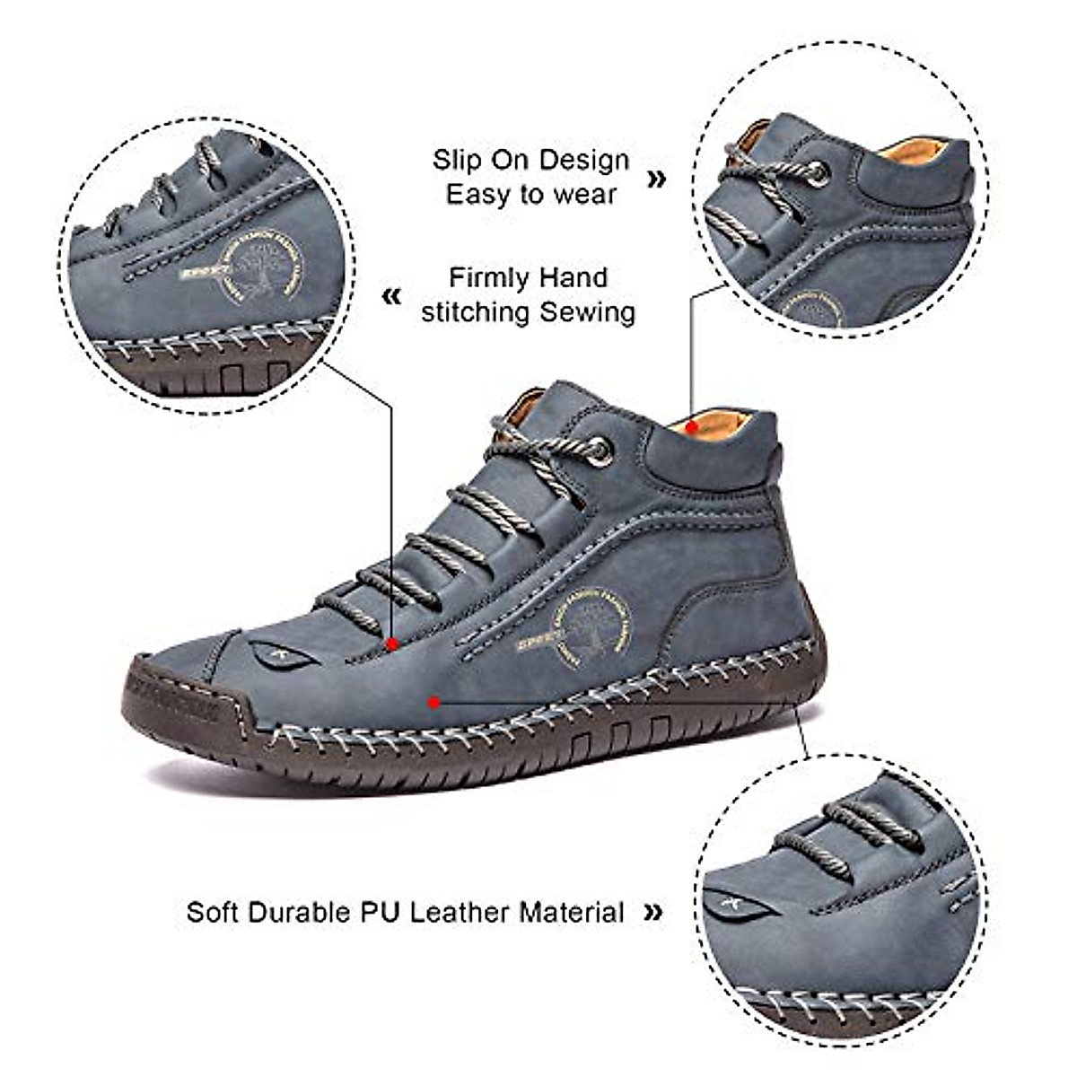 Govicta Mens Casual Shoes Slip On Loafers Leather Oxford Shoes Fashion Shoes Ankle Chukka Boots Blue, Size US8.5