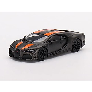 Bugatti Chiron Super Sport 300+ Carbon Gray w/Orange Stripes World Record Ltd Ed to 6000 pcs 1/64 Diecast Model Car by True Scale Miniatures MGT00409