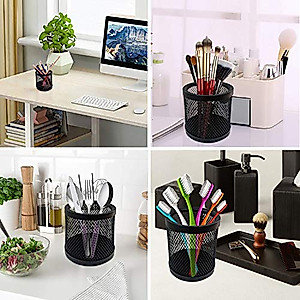 Rely+ Black Metal Wire Mesh Pen and Cup Pencil Holder, Desk Accessories, Makeup Brush Holders & Workspace Organizers for Home, School, 3 Pack…