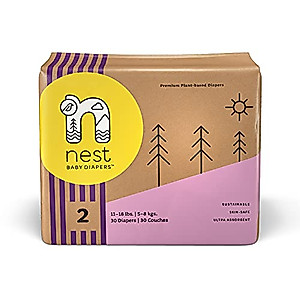Nest Baby Diapers, Size 2, 11-18 lbs. (30 Count) Disposable Premium Diapers for Babies, Gentle Plant-Based Materials, Fragrance-Free