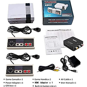 Retro Game Console – Classic Mini Retro Game System Built-in 620 Games and 2 Controllers, AV and HDMI Output 8-Bit Video Game System with Classic Games, Old-School Gaming System for Adults and Kids