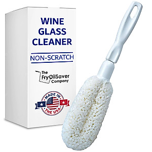 Flute and Stemware Wine Glass Cleaning Brush, Non-Scratch Soft Foam Bristles & Dishwasher Safe, Glass Cleaner Brush for Crystal Glasses, Champagne Glass Bottle, Mugs & Tumblers by FryOilSaver Co. B61C