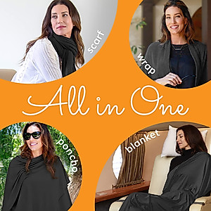 Happyluxe Shawl Wraps for Women, Versatile Wrap Shawl for Women, Wrap Scarf, Pashmina, Travel Gifts for Women - Eco Cashmere Jet Black