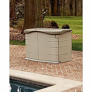 Rubbermaid Split-Lid Resin Weather Resistant Outdoor Storage Shed, Olive and Sandstone, for Garden/Backyard/Home/Pool