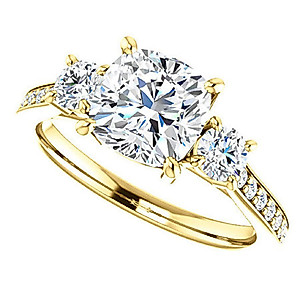 14K Gold 3 CT Cushion Cut VVS1 Colorless Moissanite Engagement Ring for Woman Bridal Set Handmade Diamond Wedding Ring for Gifts (4)