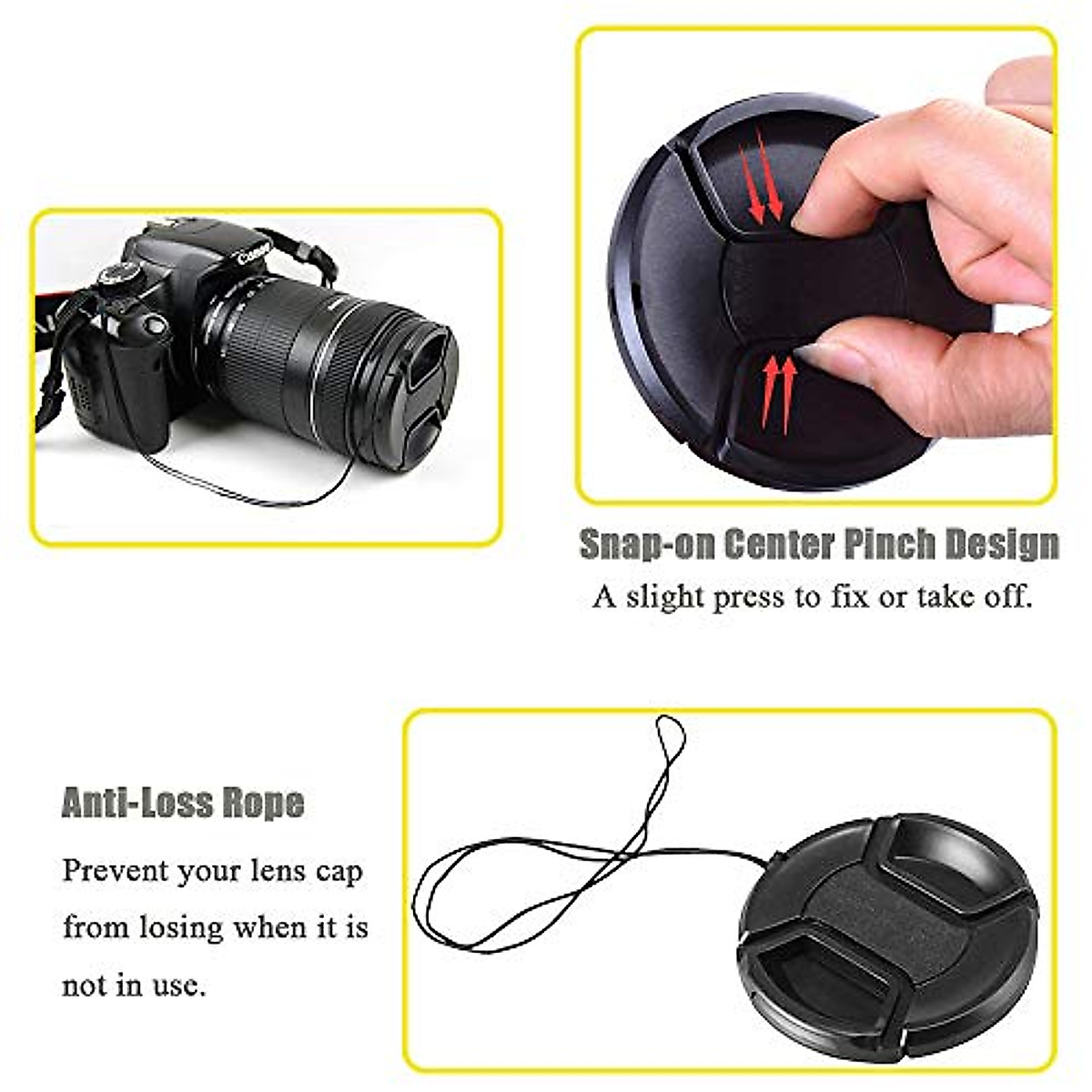 Center Pinched R5 R6 Lens Cap for Canon RF 24-105 mm f/4L and RF 24-105mm f/4-7.1 Lens for Canon EOS R5 R6 EOS R RP Digital Camera, Fire Rock Snap-On 67mm+77mm Camera Lens Cap-1+1Packs