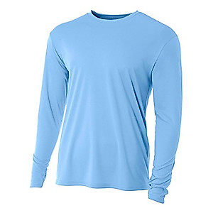 A4 Mens Cooling Performance Long Sleeve Crew, Large, Lt Blue