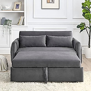 Eafurn 3 in 1 Multi-Functional Convertible Sleeper Sofa Bed, Modern Velvet Loveseat Sofa & Pull Out Couch Reclining Adjustable Backrest and 2 Pillows Grid Design Armrests for Apartment Living Room