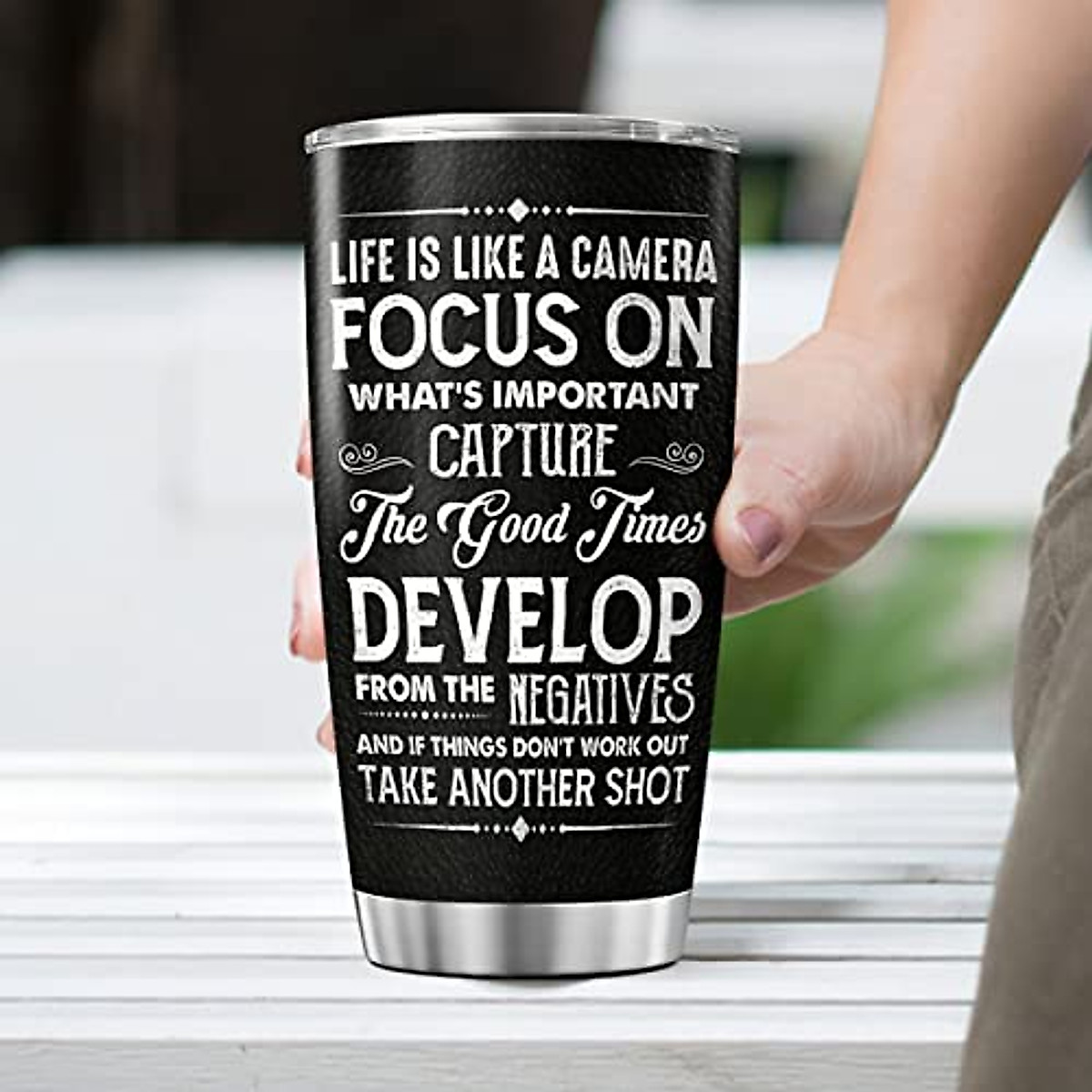 CUBICER Photographer Tumbler Stainless Steel 20 Oz Double Walled Traveling Cups For Men Coffee Mug With Lid Editing Photo Gifts For Friends On Birthday Graduation Unique With Quote