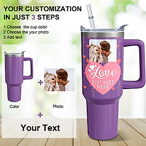 Personalized Gifts 40 Oz Tumbler with Handle and Straw, Custom Tumbler with Add Name, Photo, or Logo, Stainless Steel Double Walled Vacuum Insulated Cup, Customized Photo Gifts for Women Men