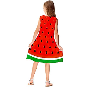 Girls Watermelon Dress Summer Sleeveless Tank Dress Fruit Printed Twirl Skater Flowy Dress 5-6 Years