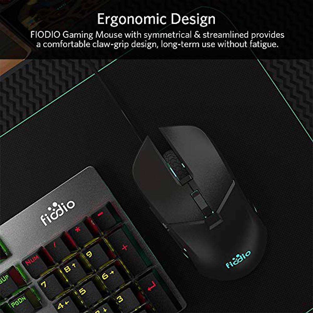 FIODIO Wired Gaming Mouse, 5500 DPI, Breathing Light, Ergonomic Game USB Computer Mice RGB Gamer Desktop Laptop PC Gaming Mouse, 7 Colors RGB Lighting, 6 Buttons for Windows 7/8 / 10, Black
