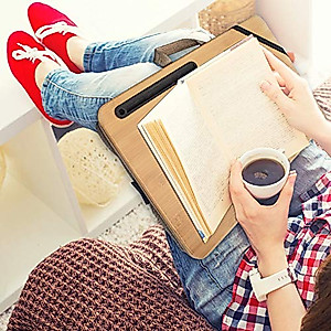 Oversized Lap Desk,wishacc Portable Bamboo Lap Desk Tray for Home Office (Fits up to 17.3” Laptop)