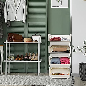 Waikhomes 4-Pack White Large Stacking Basket, Plastic Stackable Detachable Storage Organizer Bin