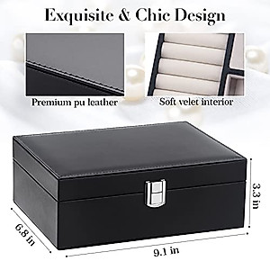COOYUY Jewelry Box for Women Girls Wife, 2 Layer Jewelry Organizer with Removable Tray Display Earrings Bracelets Rings Necklaces, PU Leather & Soft Velvet Lined Jewelry Case, Ideal Gift, Black