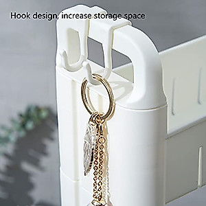 QFFL 4 Inch Kitchen Storage Cabinet, Plastic Slim Bathroom Rolling Cart with 4 Wheels and Hook, Narrow Shelving, for Paper Shampoo, White