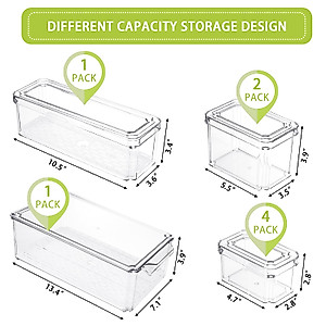 Moretoes 8 Pack Fridge Organizer Bins, Stackable Fridge Organizers with Lids, BPA-Free Clear Storage Bins for Fridge, Freezer, Kitchen, Cabinet, Pantry