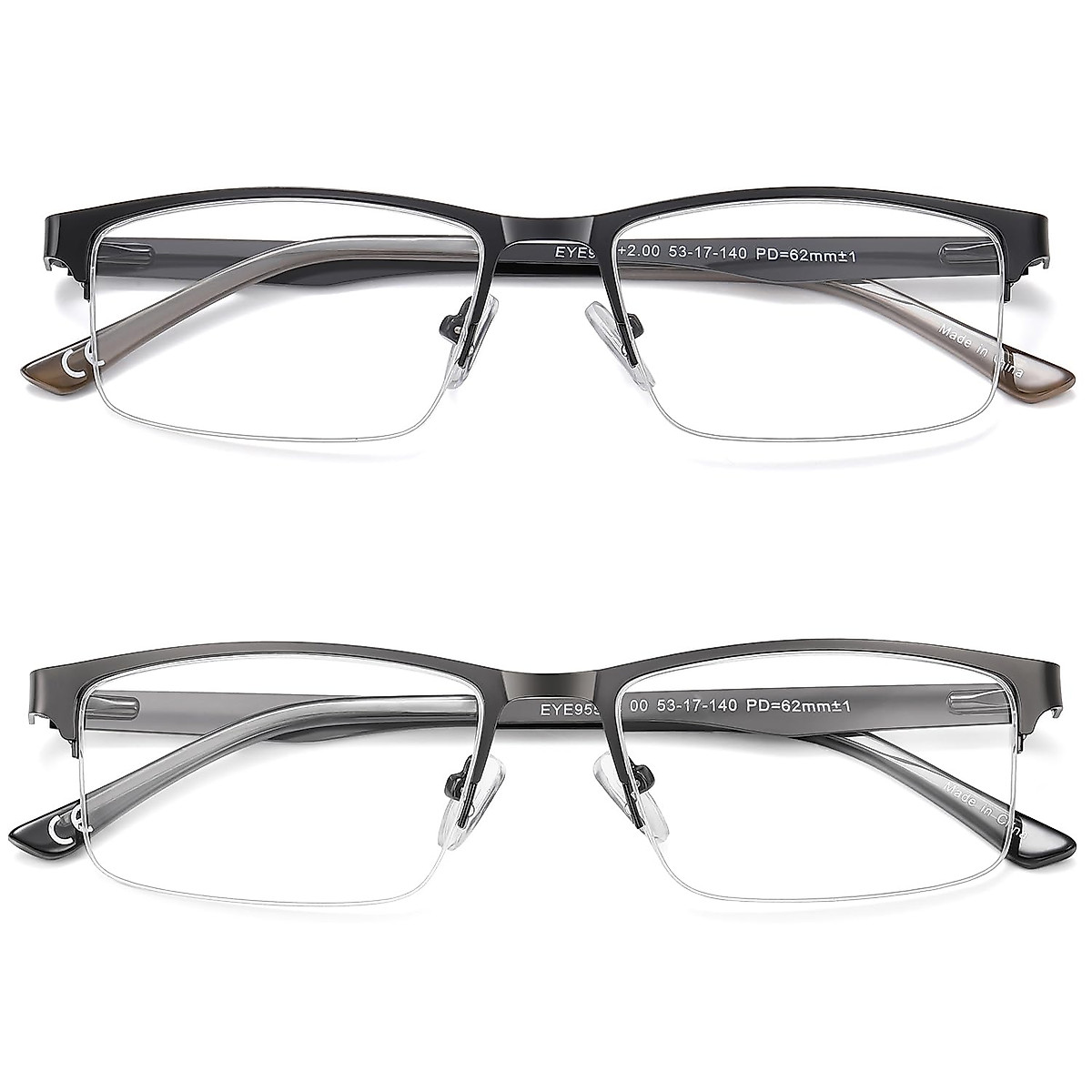 EYECEDAR 5-Pack Reading Glasses for Men Rectangular Metal Half-Frame Spring Hinges with Sun Readers Glasses Mens Readers 1.5