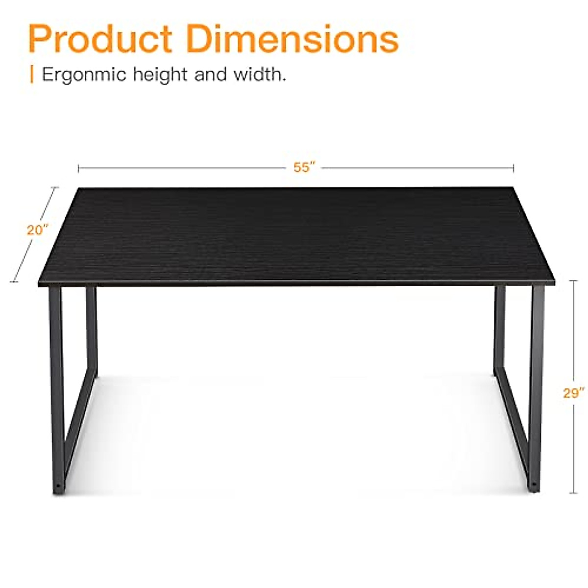 Coleshome 55 Inch Computer Desk, Modern Simple Style Desk for Home Office, Study Student Writing Desk, Black