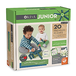 MindWare KEVA Junior - 20 Easy-Grip Plank Set for Toddlers - Made from Washable, Non-Toxic & BPA-Free, Recycled Materials