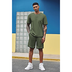 COOFANDY Men's Waffle Shirt and Shorts Set 2 Piece Outfits Casual Summer Tracksuits Set with Pockets