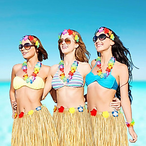 Luau Party Decorations, Grass Table Skirt for Tropical Hawaiian Party Decorations, Flower Hawaiian Luau Party Favors & Aloha Summer Beach Themed Party Decorations Suppplies (2PCS Straw Yellow)