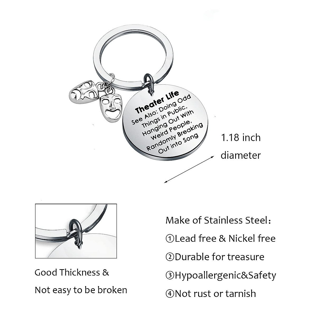 WSNANG Drama Theater Gifts Theatre Life Keychain Comedy Tragedy Mask Jewelry Broadway Musical Jewelry Drama Teacher Gift (Theater Life KC)