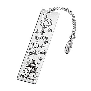 Stainless Steel Bookmark for Book Lover for Kids Girls Women Men Book Marks Happy 15th Birthday Gift
