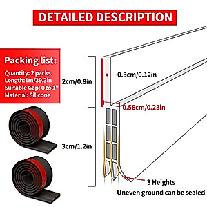 Door Draft Stopper Under Door Seal for Exterior/Interior Doors, Strong Adhesive Door Sweep Soundproof Weather Stripping, 2" W x 39" L, Black