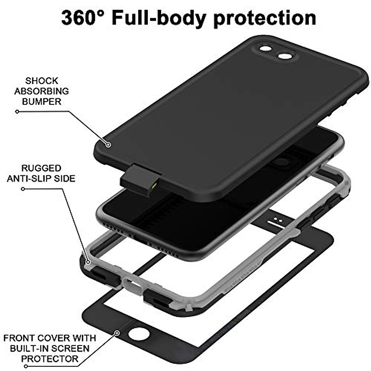 Diverbox iPhone SE 2020 Waterproof Case iPhone 8 Waterproof Case,Waterproof Shockproof IP68 Full-Body Sturdy Case Built-in Screen Protector, Durable Underwater for Full Sealed Cover 4.7 in (Black)
