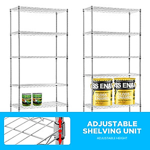 FDW 30" L×14" W×60" H Wire Shelving Unit Commercial Metal Shelf with 5 Tier Casters Adjustable Layer Rack Strong Steel for Restaurant Garage Pantry Kitchen Garage，Chrome