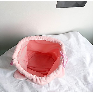 AKOAK 1 Pack Cute Fluffy Piglet Makeup Bag, Drawstring Tote Bag, Portable Travel Makeup Bag Storage Organizer