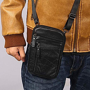 KRONDO Men's Leather Handbag Bag Small Crossbody Shoulder Bags Phone Wallet Satchel Pocket Camping Casual Daypack-Black