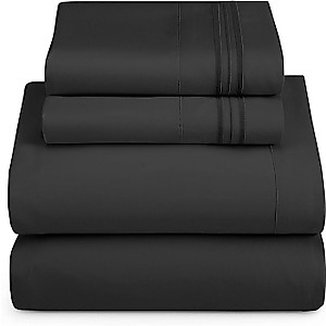 KAYLEN HOME 1800 TC Deep Pocket Full Size Sheets Set up to 16" - Hotel Luxury Extra Soft Brushed Microfiber 4 PC Bed Sheet Set, Black