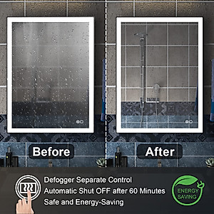 WELLFOR 24W x 32L Wall-Mounted Framed Bathroom Vanity Mirror, Smart Mirror W/Lights for Bathroom Hotel, Led Mirror Includes Dimmer Defogger, Vertical/Horizontal Installation, Rectangle, Matte Black