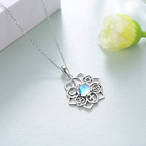 SCZKLAQ 7 Chakra Necklace for Women 925 Sterling Silver Lotus Chakra Necklace Moonstone Yoga Lotus Chakra Jewelry for Women Chakra Gifts
