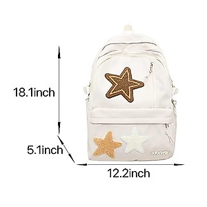MININAI Y2k Backpack with Kawaii Pendant Aesthetic Star Backpack Cute Preppy Laptop Book Bag Back to College Supplie (Caramel,One Size)