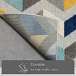 Well Woven Maui Blue Indoor/Outdoor Chevron Area Rug (5'3" x 7'3") High Traffic Stain Resistant Modern Geometric Carpet