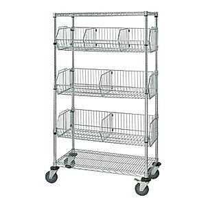 Quantum Storage Systems M1836BC6C 5-Tier Mobile Wire Basket Unit with 3 Baskets, Chrome Finish, 18" Width x 36" Length x 69" Height